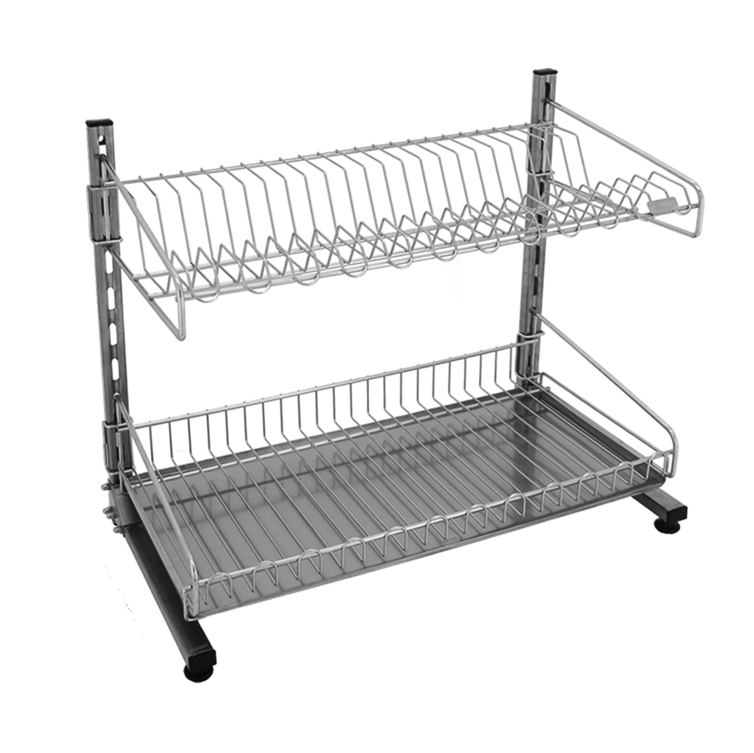 2 Tiers Dish Rack with Drip Tray (#304 Stainless Steel) (Optional- Wall ...